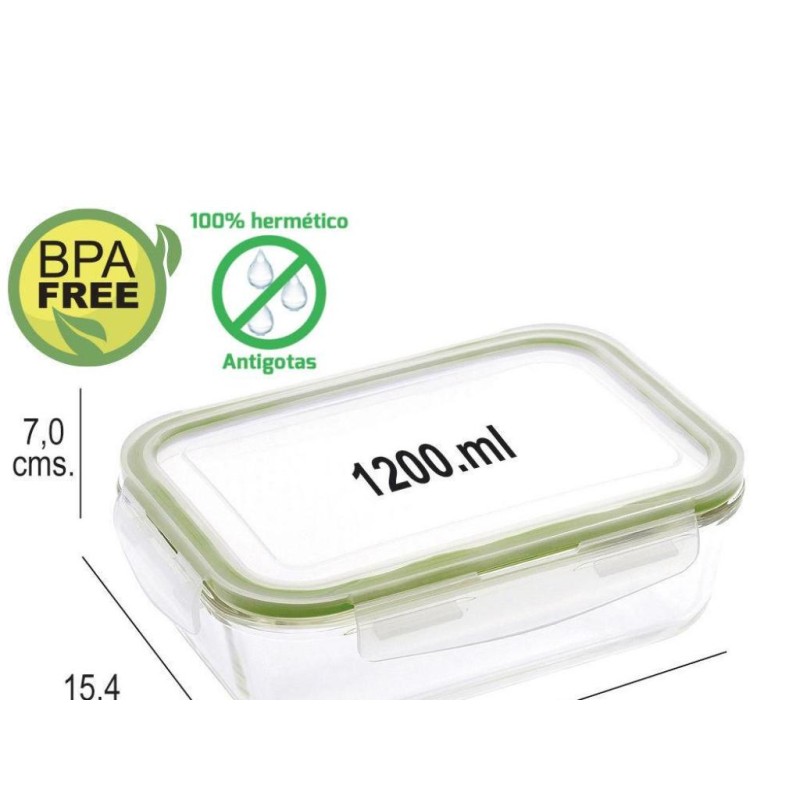 Recipiente hermetico cristal 1200 ml. 20. 4x15. 4x7 (alt) cm.