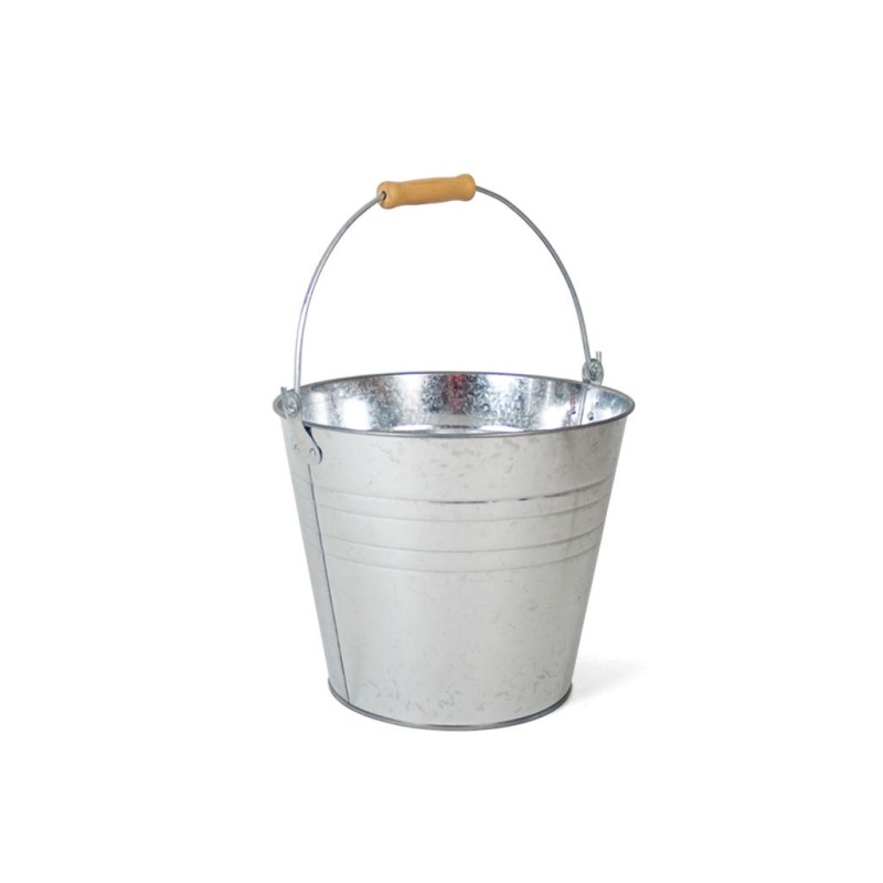 Cubo chapa galvanizada con asa madera