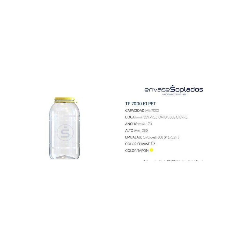 BIDON GRANDE 7000 ML transparente TAPA AMARILLA